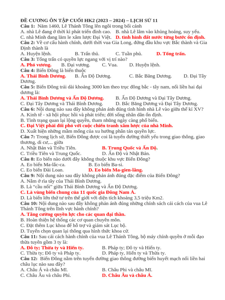 ĐỀ CƯƠNG ÔN TẬP CUỐI HK2 | PDF