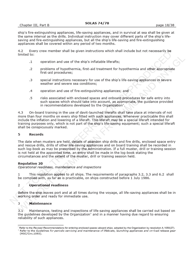 SOLAS Chap - III Regulation 20 (Operational Readiness, Maintenance and ...