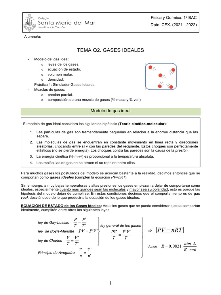 TEMA Q2 gases ideales | PDF | Gases | Mole (Unidad)