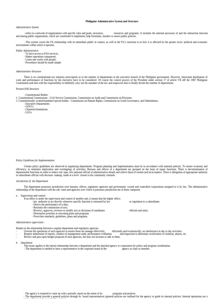 Philippine Administrative System and Structure. DPA | PDF | Policy ...