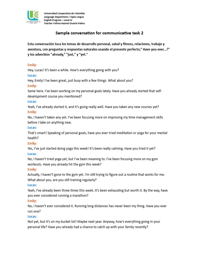 Sample Conversation For Communicative Task 2 | PDF | Yoga