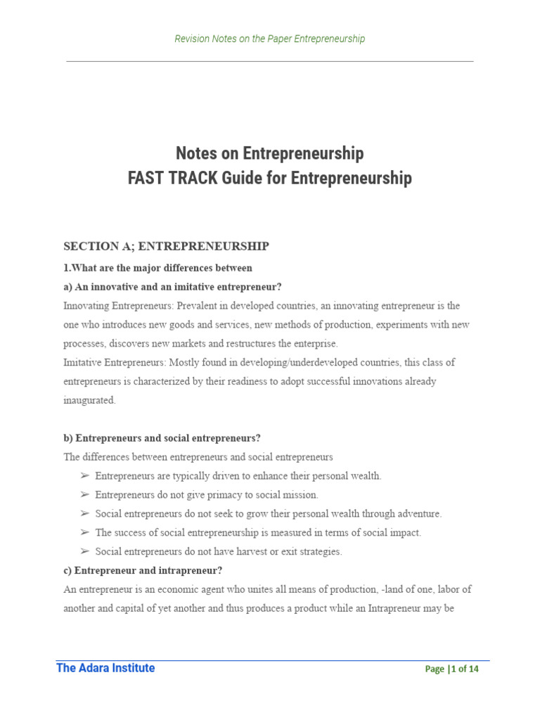 Entrepreneurship Revision Notes.docx | PDF | Entrepreneurship | Social ...