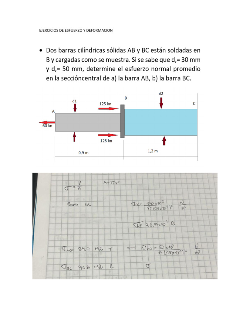 Ejercicios de Esfuerzo y Deformacion | PDF