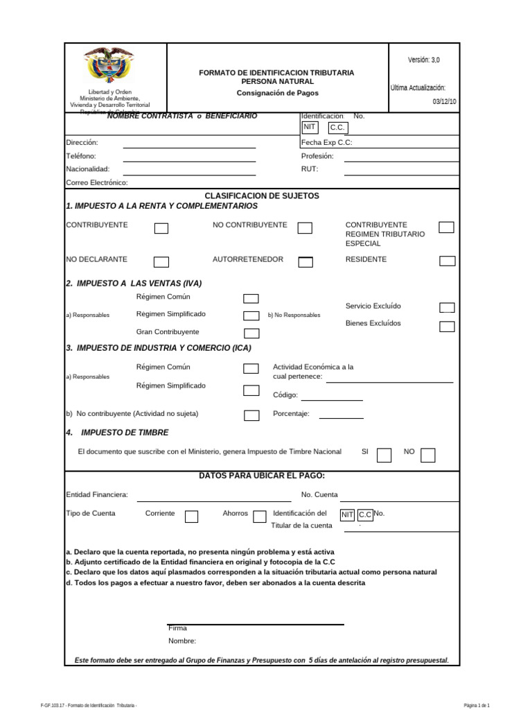 Formato de Identificacion Tributaria | PDF | Impuestos | Contribuyente