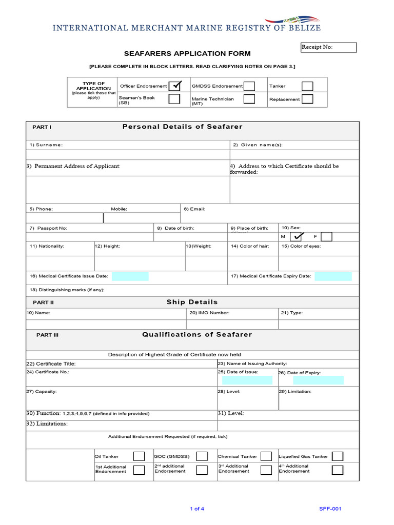 SFF-001-Seafarers Application Form Fillable | PDF | Justice | Crime ...