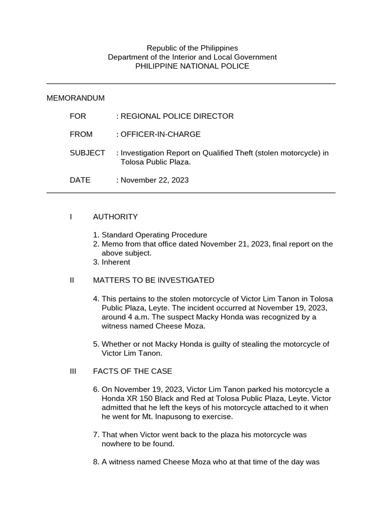 Investigation report | PDF | Prosecutor | Witness