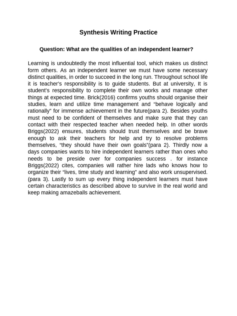 Synthesis Writing Practice (Independent Learners) | PDF
