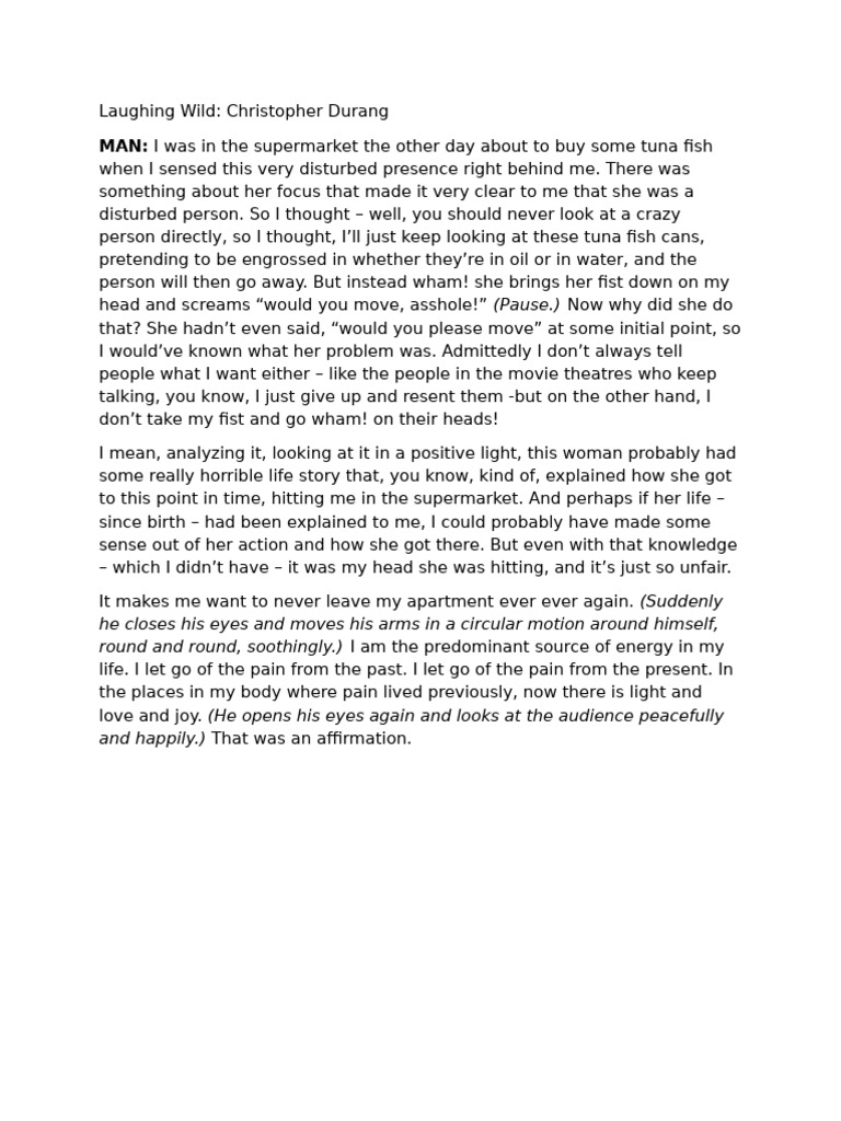 Laughing Wild Monologue | PDF