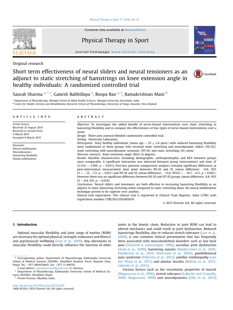 Short Term Effectiveness of Neural Slide | PDF | Physical Therapy