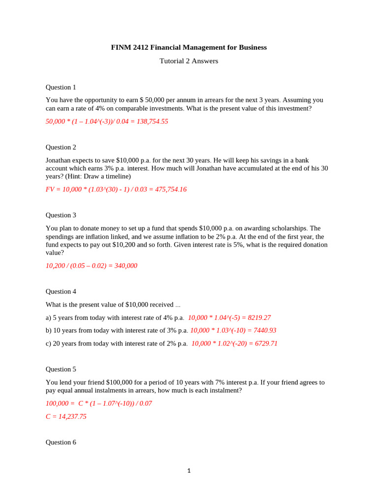 Tutorial 2 Answers | PDF