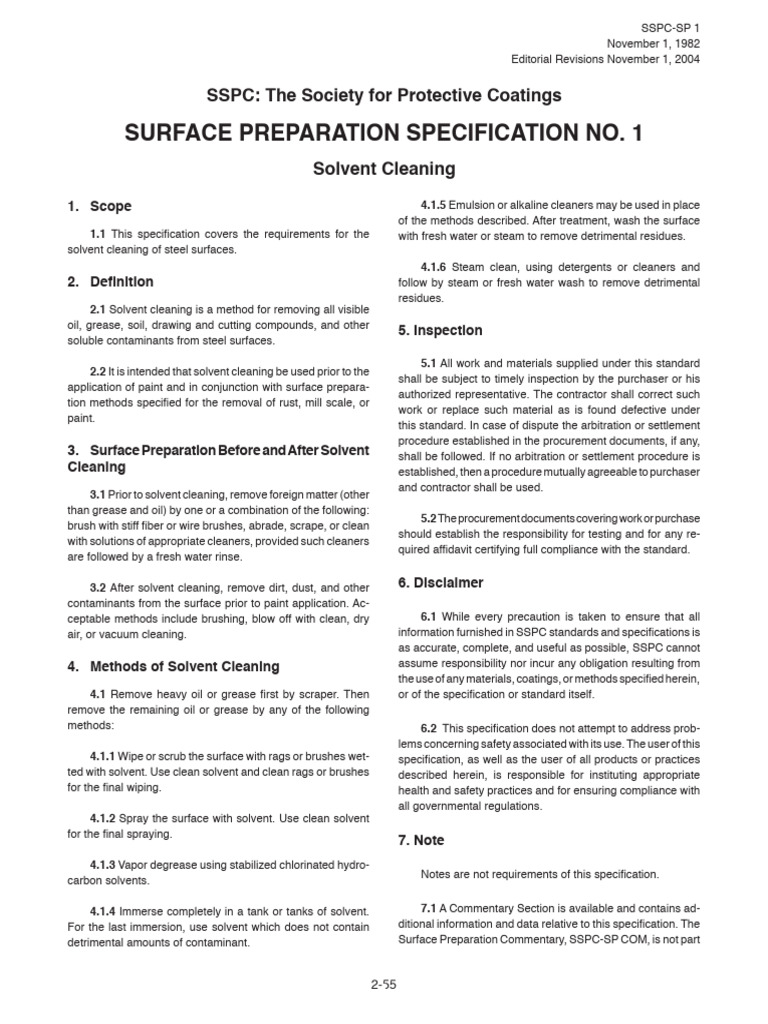Limpieza Con Solventes SSPC-SP1 | PDF | Solvent | Paint