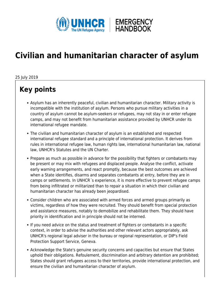 Civilian and Humanitarian Character of Asylum | PDF | Refugee | United ...