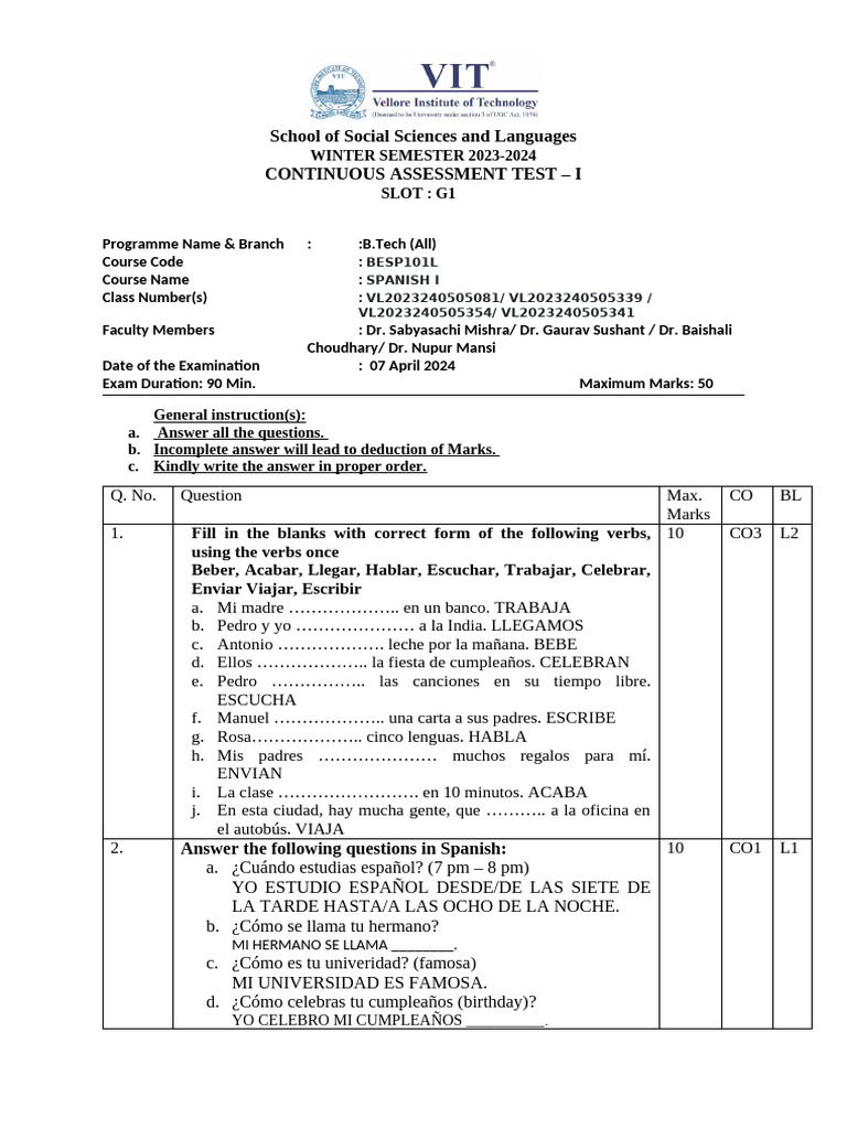 Winsem2023-24 Besp101l TH VL2023240505339 Cat-2-Qp - Key | PDF | Artes ...