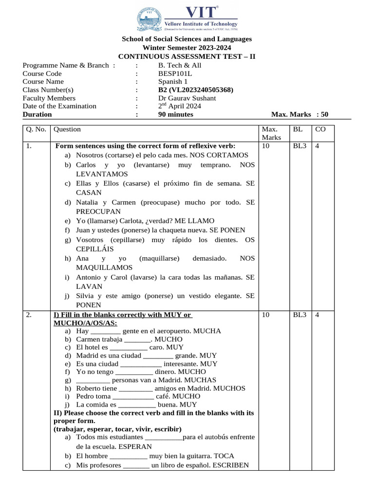 Winsem2023-24 Besp101l TH VL2023240505368 Cat-2-Qp - Key | PDF | Artes ...