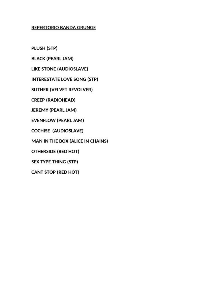 Repertorio Banda Grunge | PDF