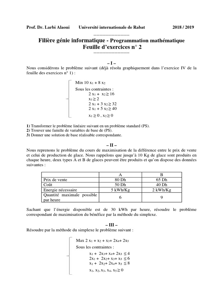 Exercices de Programmation Linéaire | PDF
