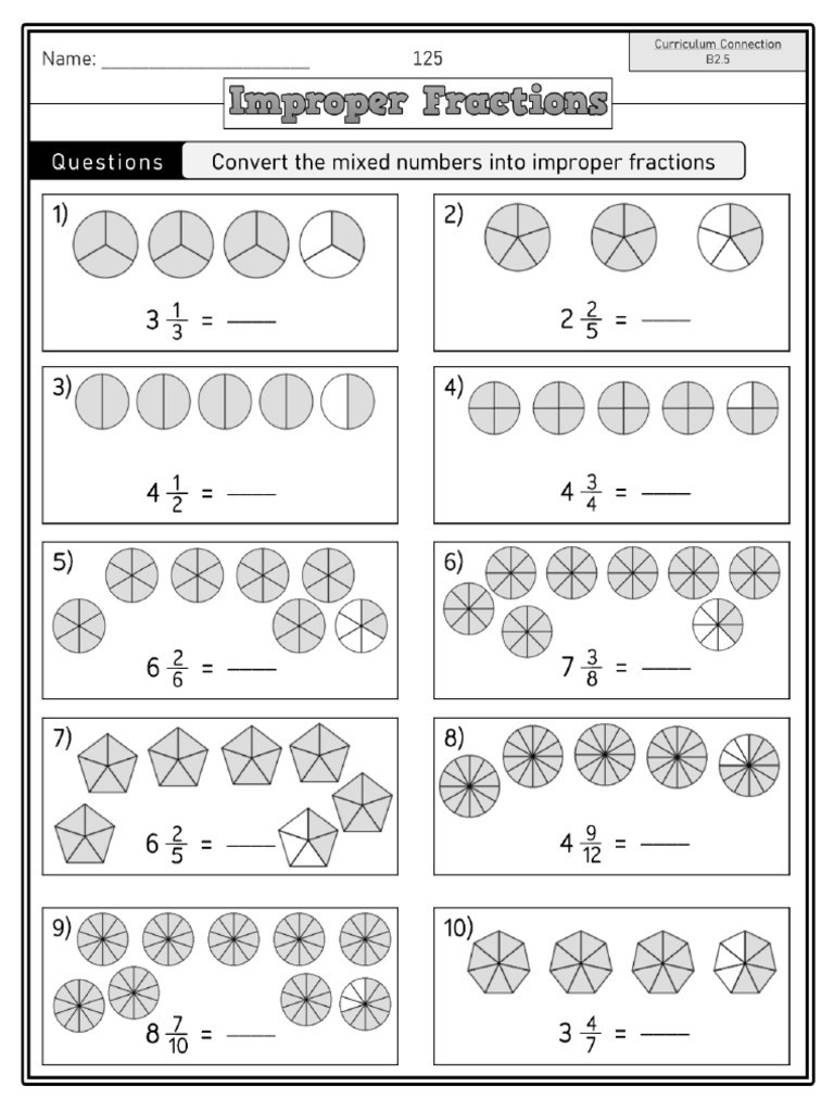 Attachment - PDF - Converting Mixed To Improper Fractions | PDF