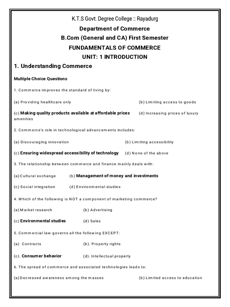 Fundamentals of Commerce Overview | PDF | Economies | Economics