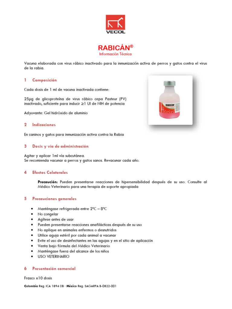 Vacuna Rabicán®: Protección Antirrábica para Mascotas | PDF | Salud y ...