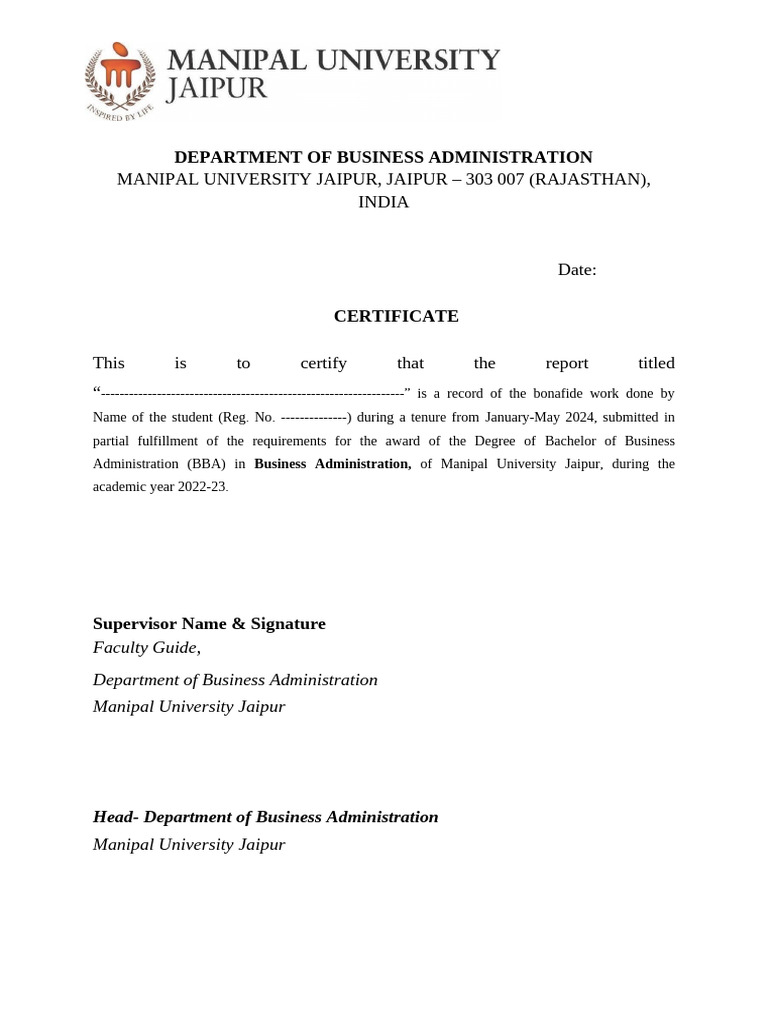 Dissertation Certificate Format | PDF | Finance & Money Management