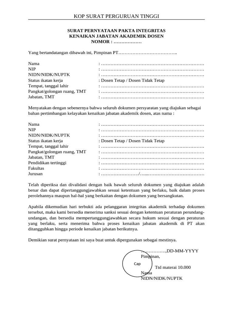 FORMAT PAKTA INTEGRITAS | PDF