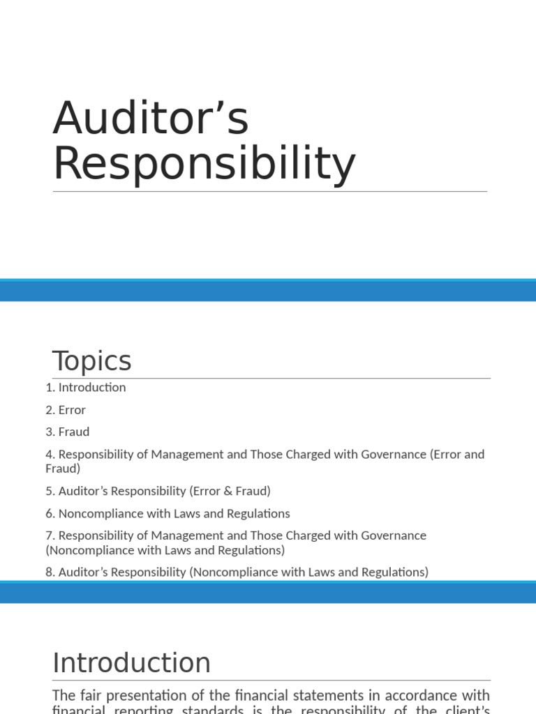 AUDIT1. 3 Auditors Responsibility | PDF | Audit | Financial Audit