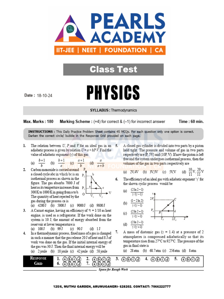 Repeater Class Test -TD(18!10!24 | PDF | Heat | Gases