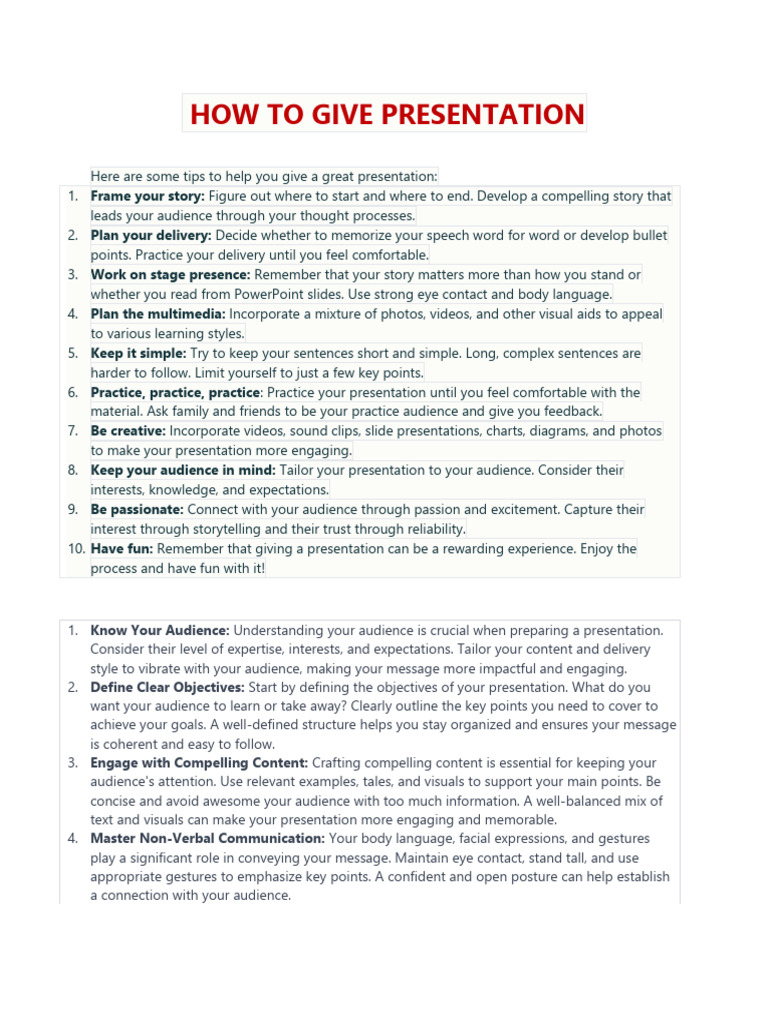 How To Give Presentation | PDF | Communication | Nonverbal Communication
