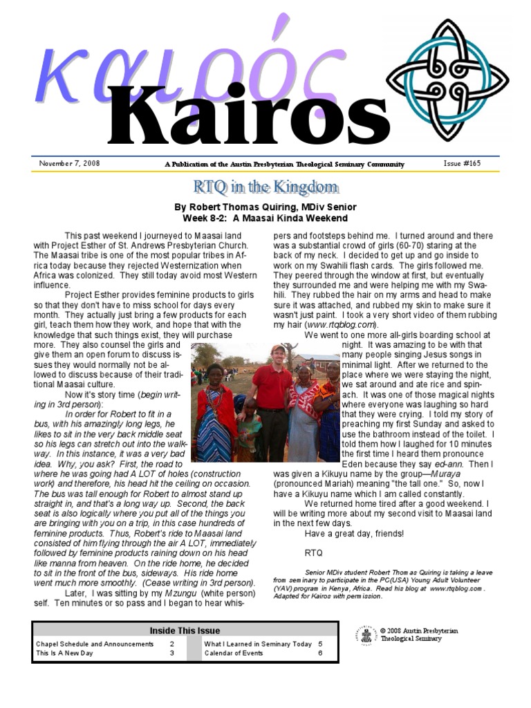 Kairos: by Robert Thomas Quiring, Mdiv Senior Week 8-2: A Maasai Kinda ...