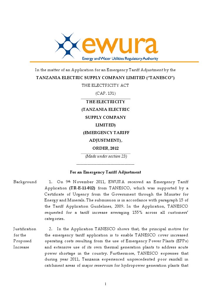 Tanzania Electric Supply Company Limited ("Tanesco") | PDF ...