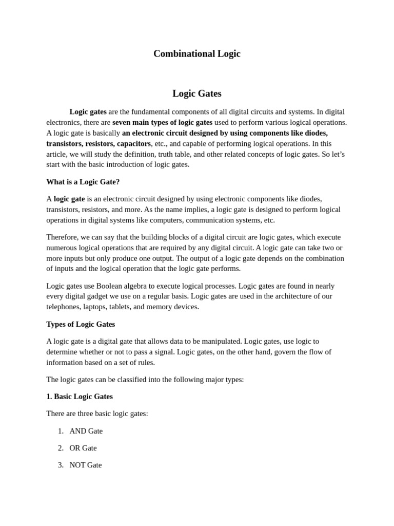 Combinational Logic-LOGIC GATES | PDF | Logic Gate | Boolean Algebra