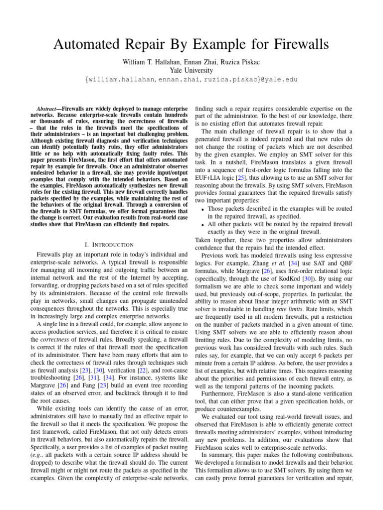 Automated Repair by Example For Firewalls | PDF | Transmission Control Protocol | Firewall ...