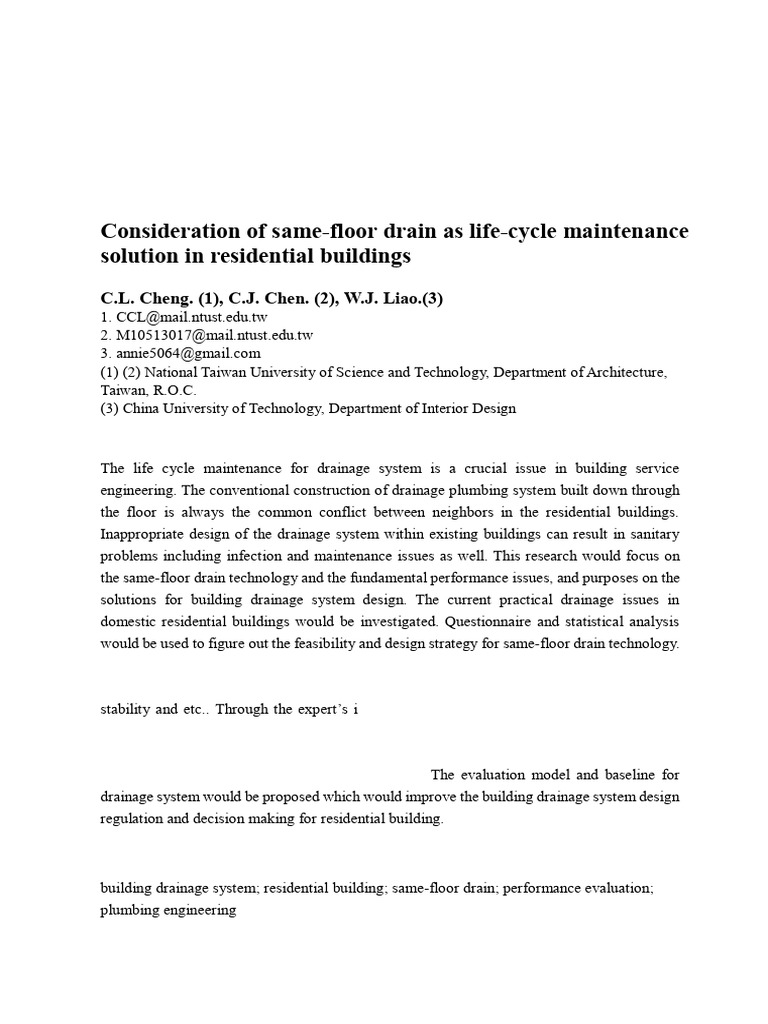 Consideration of Same-Floor Drain As Life-Cycle Maintenance Solution in ...