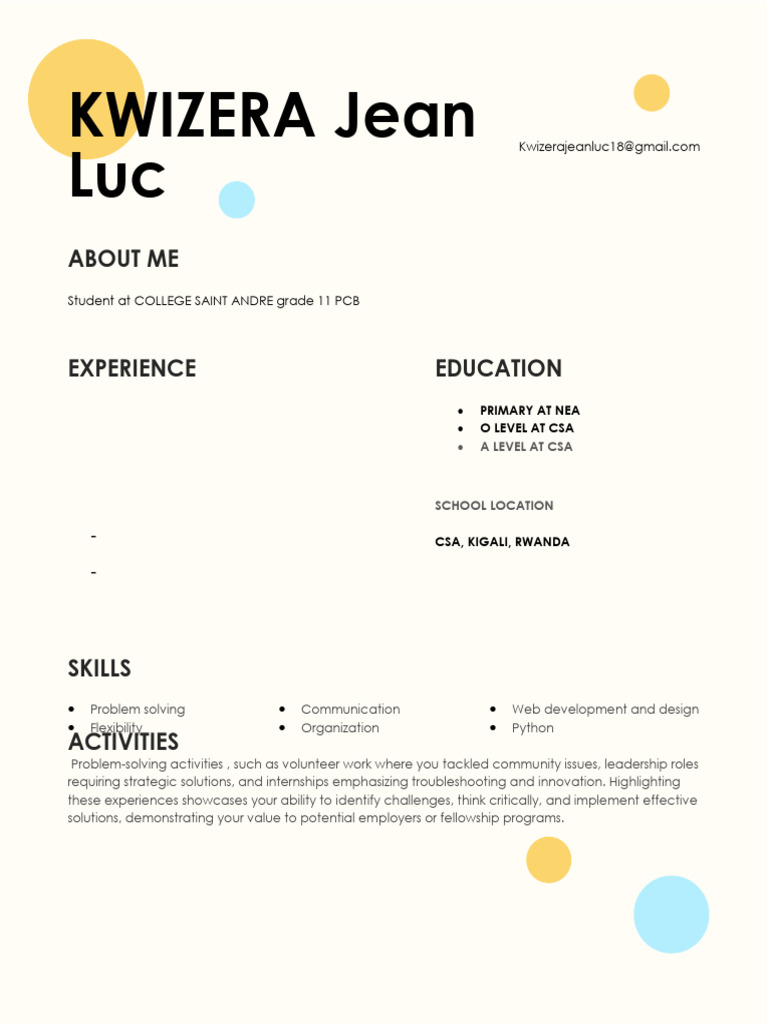 KWIZERA Jean Luc Resume | PDF
