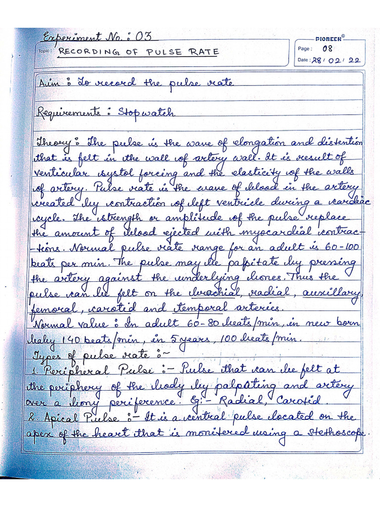 Pulse Rate Heart Rate Practical | PDF