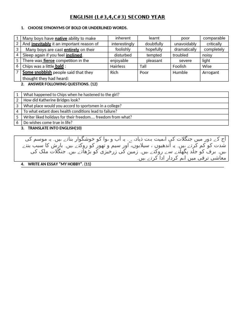 ENGLISH (l#3,4 C#3) Second Year | PDF