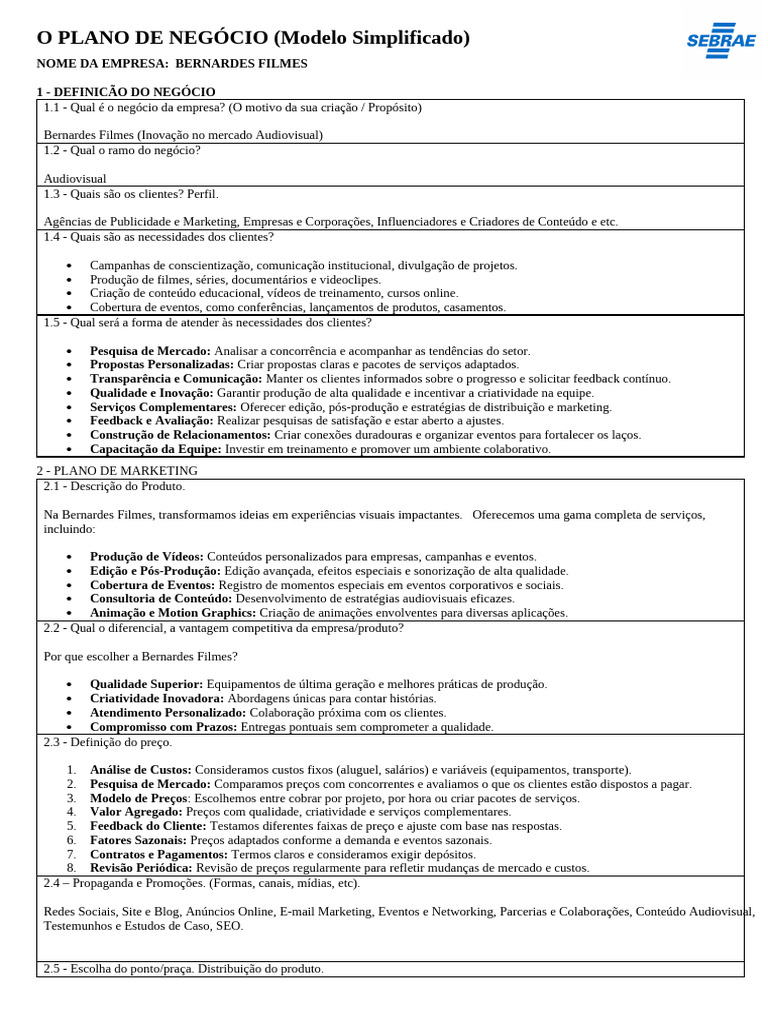 Plano de Negócio Modelo Simplificado | PDF | Marketing | Despesa