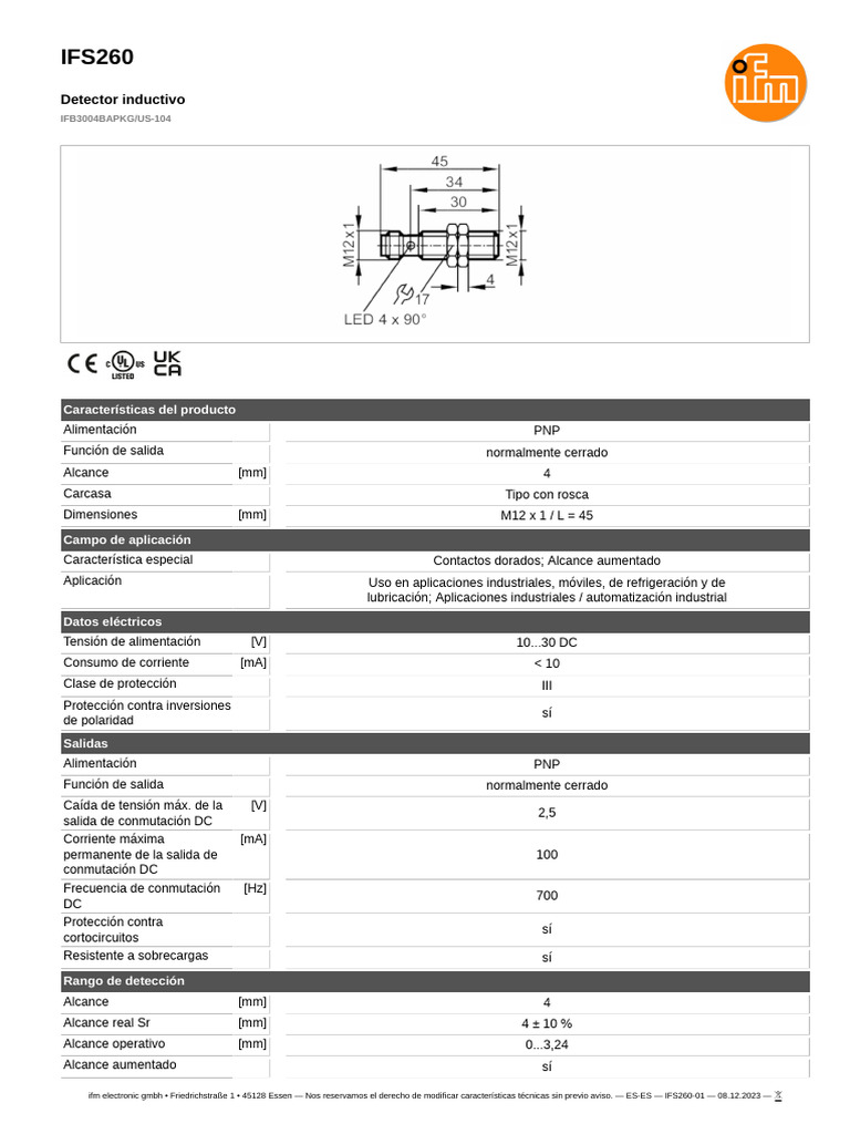 Detector Inductivo IFS260 PNP 4mm | PDF | Ingenieria Eléctrica ...