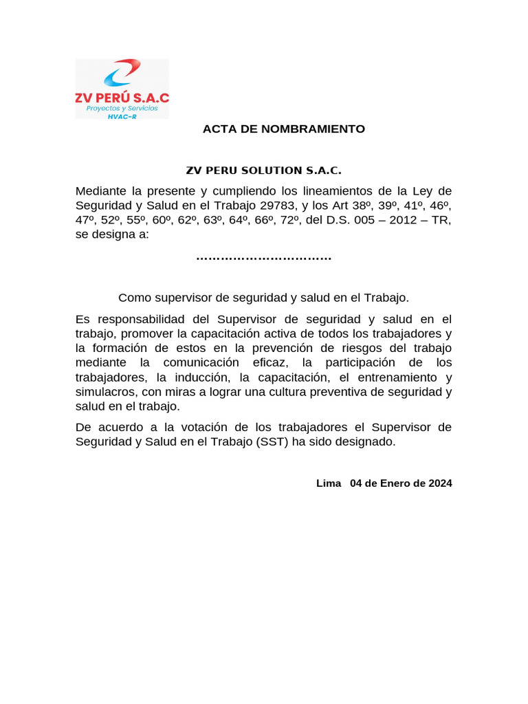 Acta de Nombramiento | PDF | Negocios