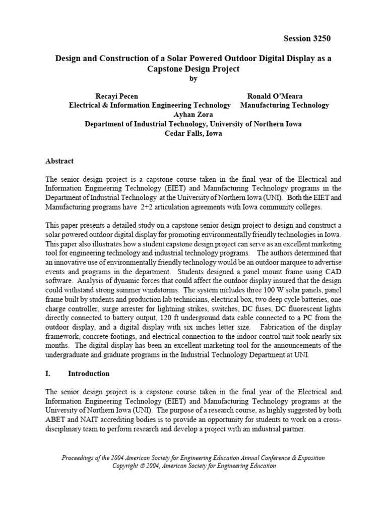 Design and Construction of a Solar Powered Outdoor Digital Display as a ...