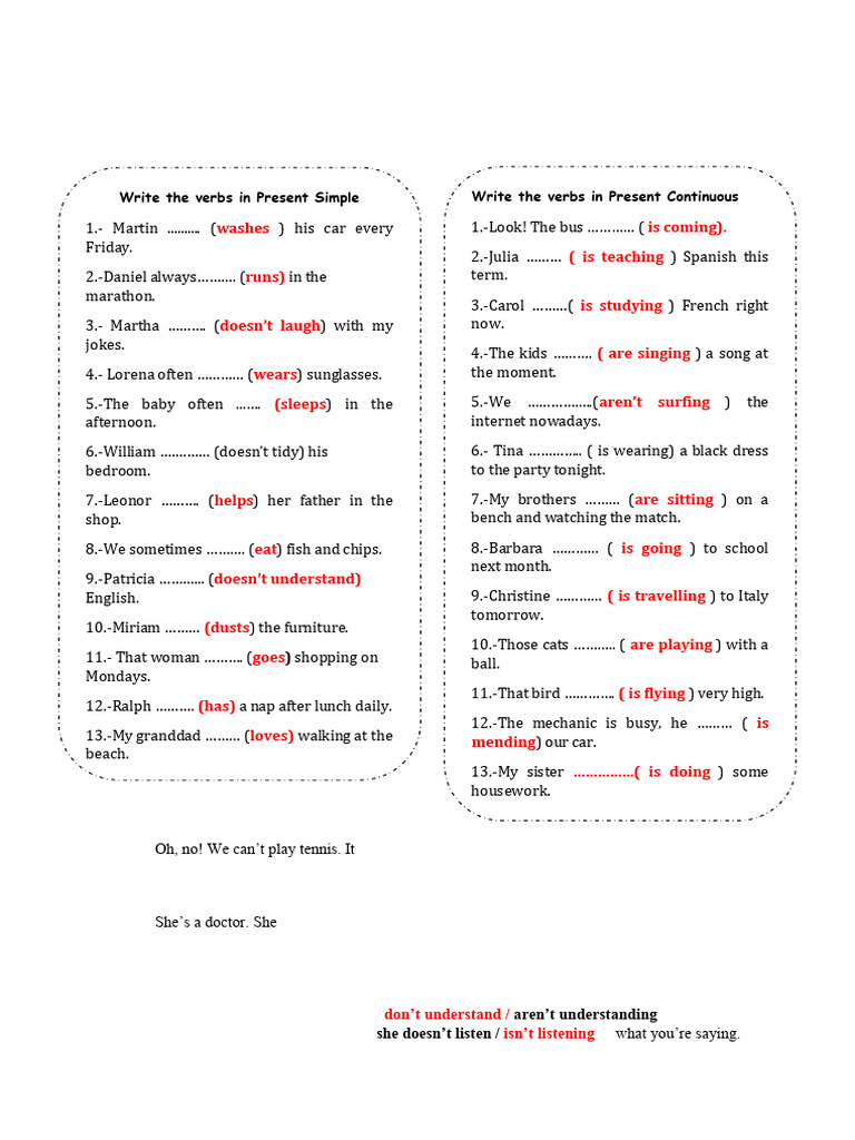 Present Tenses Worksheet | PDF