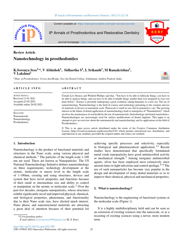 Nanotechnology in Prostho | PDF | Nanotechnology | Nanoparticle