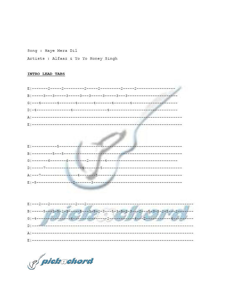 Haye Mera Dil Intro Lead Tabs 304323 | PDF
