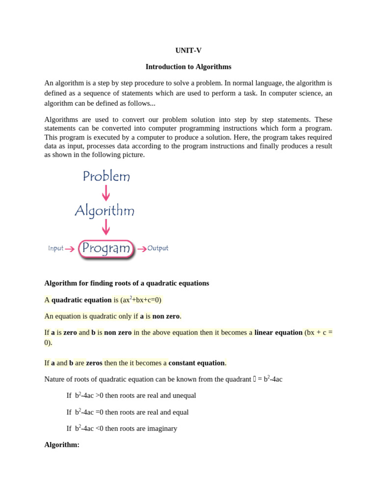 Pps Unit 5 Notes Pdf Algorithms Quadratic Equation