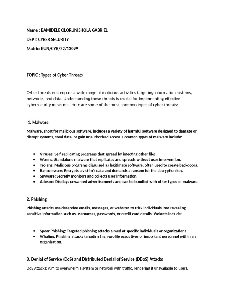 Bamidele Olorunishola G | PDF | Malware | Denial Of Service Attack