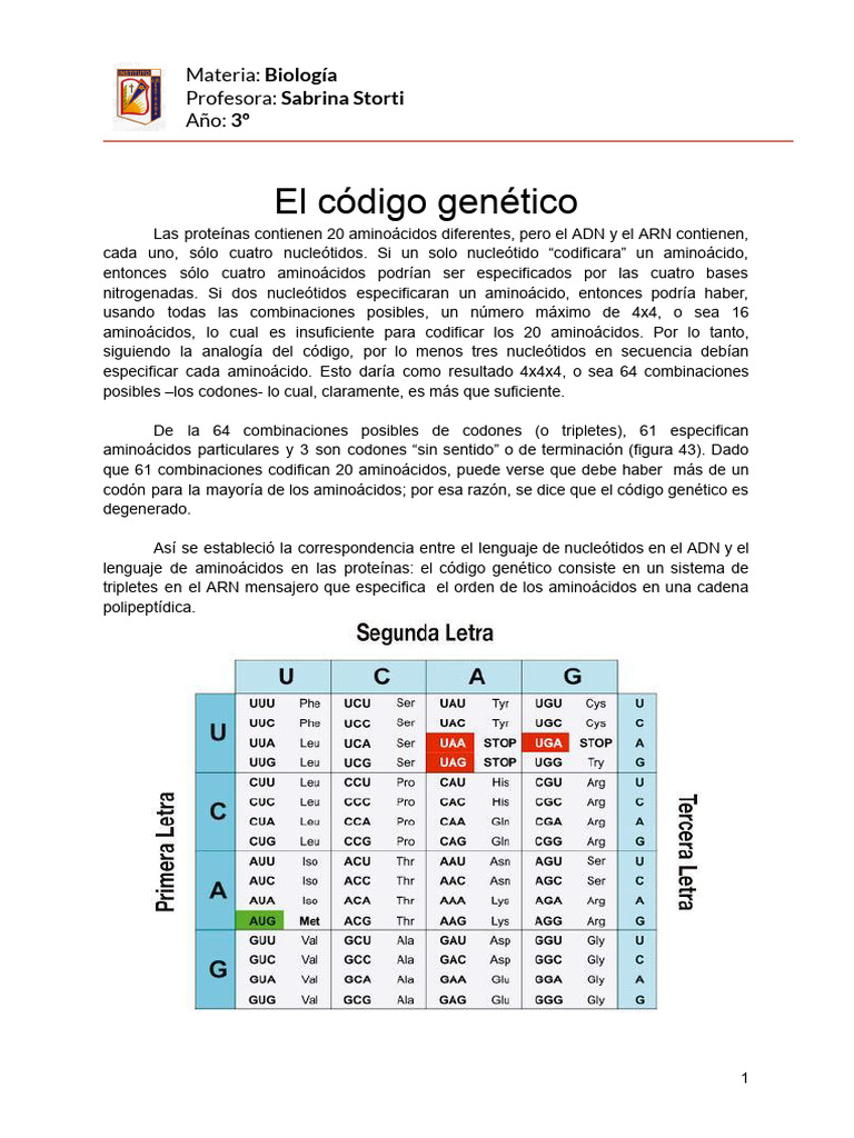 #6 - El código genético y la traducción | PDF | Traducción (biología ...