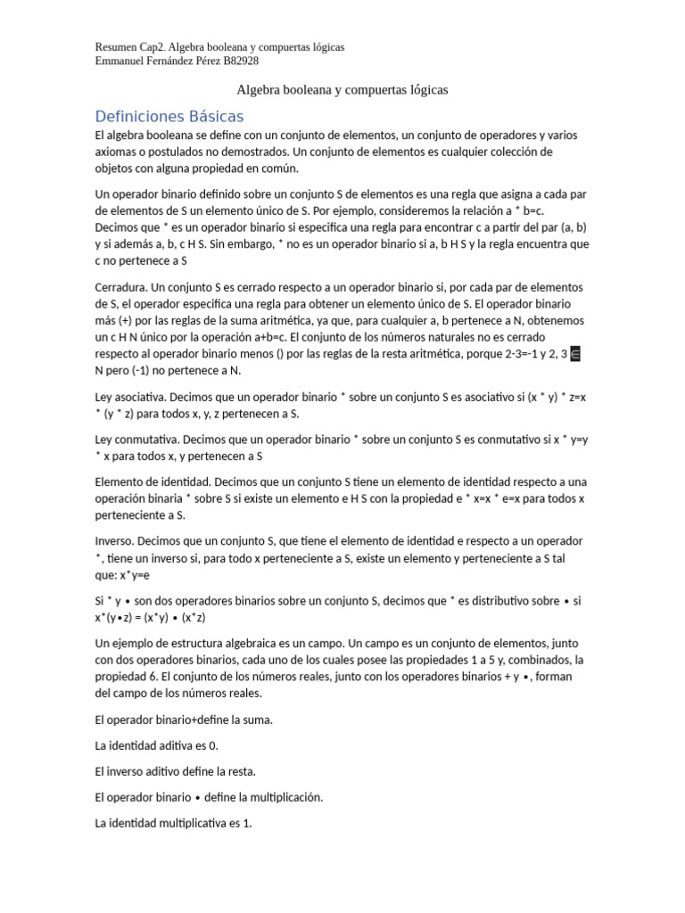Resumen Cap2 | PDF | Álgebra de Boole | Enseñanza de matemática