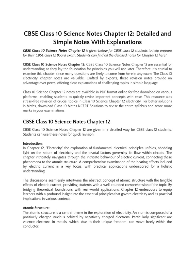 CBSE Class 10 Science Notes Chapter 12 | PDF | Electrical Resistance ...