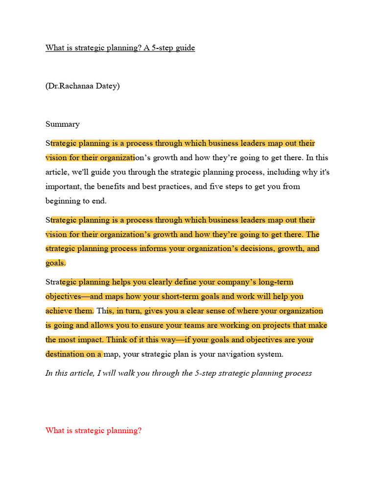 In This Article, I Will Walk You Through The 5-Step Strategic Planning ...