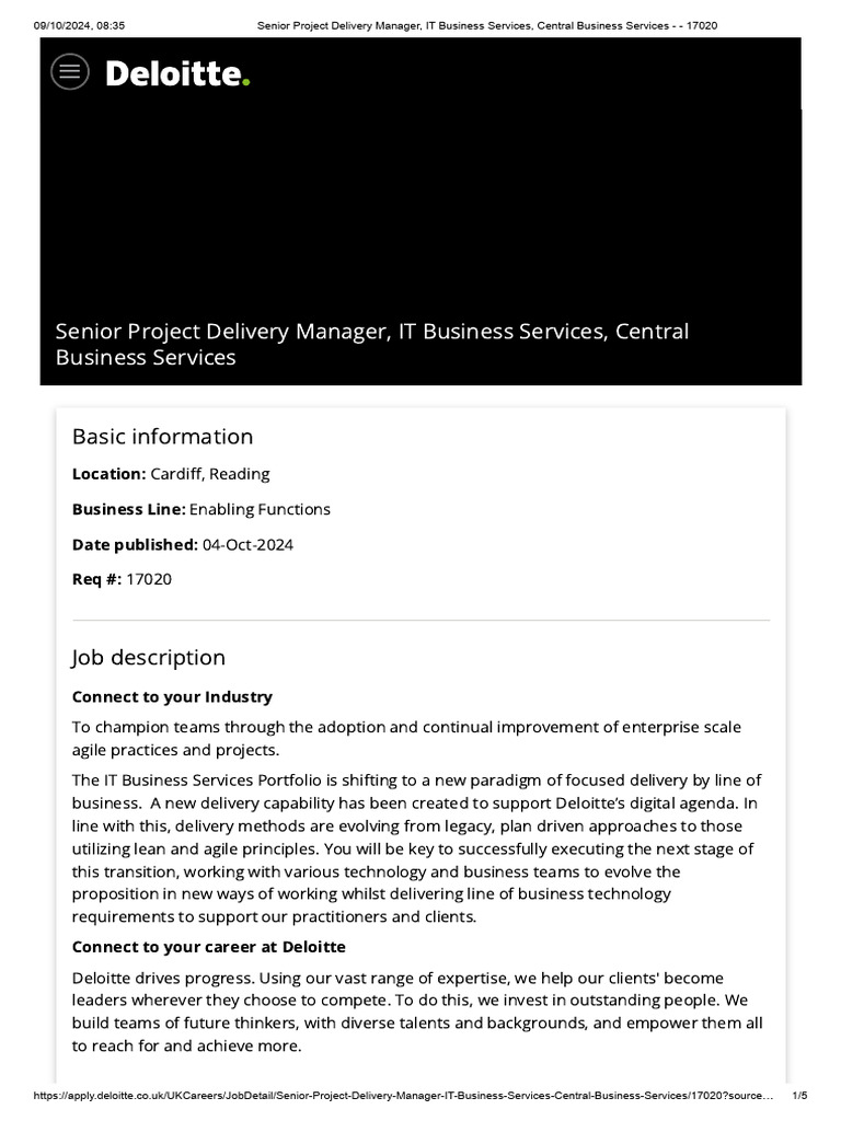 Senior Project Delivery Manager Role | PDF | Agile Software Development ...